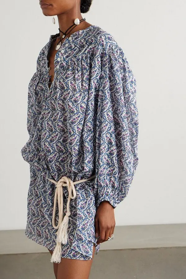 MARANT ETOILE Kildi Belted Floral-print Mini Dress - Azure