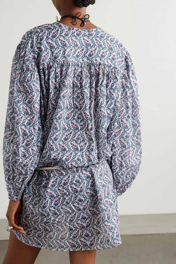 MARANT ETOILE Kildi Belted Floral-print Mini Dress - Azure