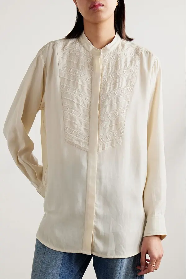 MARANT ETOILE Britten Embroidered Lyocell Shirt - Ecru