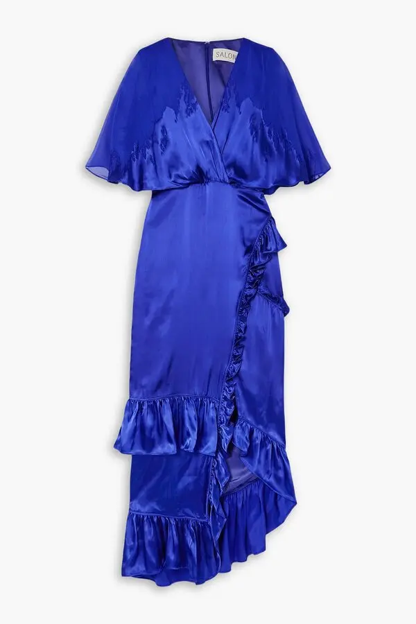 Saloni Rose Ruffled Devoré Maxi Dress - Royal Blue