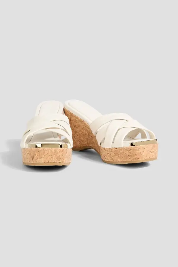 JIMMY CHOO Maribou Leather Wedge Sandals
