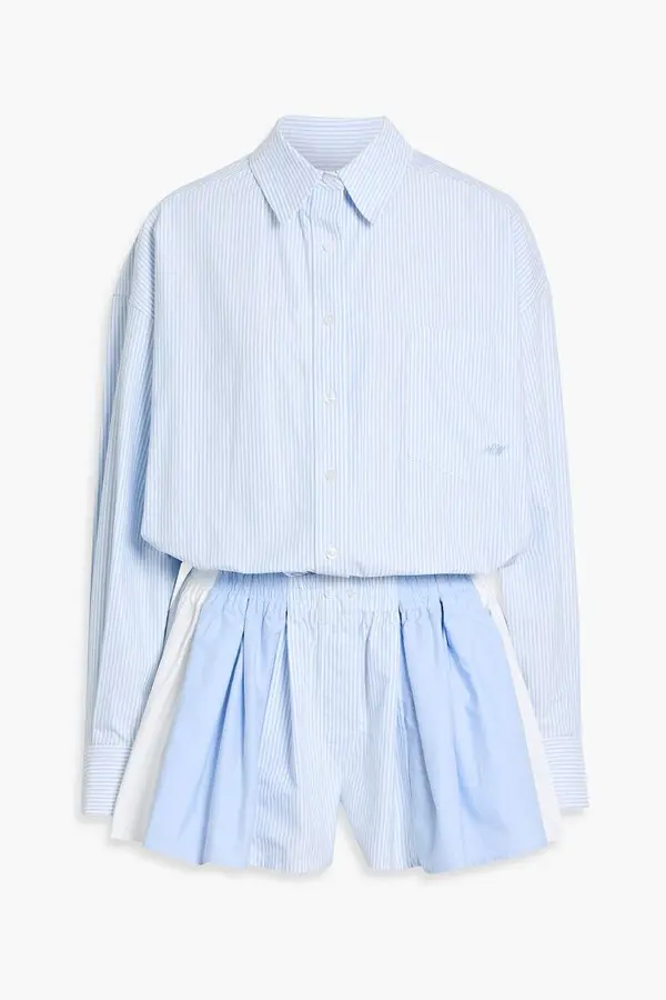 Alexander Wang Pleated Striped Cotton-poplin Playsuit - Light Blue