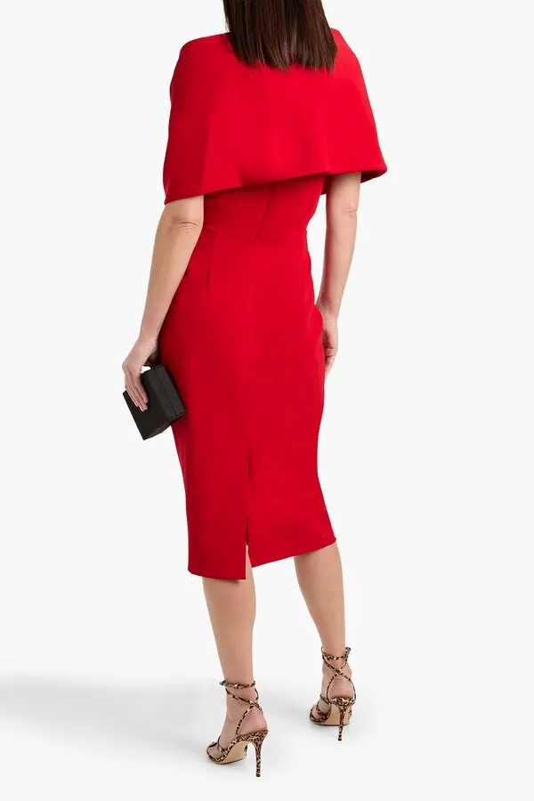 badgley mischka dress red One Shoulder Fitted Midi Dress in Red