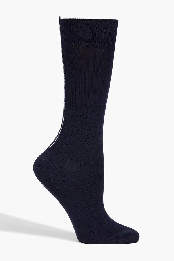 Thom Browne Striped Wool-blend Socks - Navy