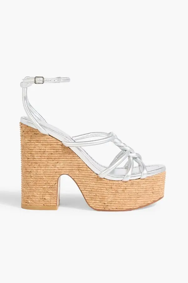 JIMMY CHOO Clare 130 Braided Metallic Leather Platform Sandals