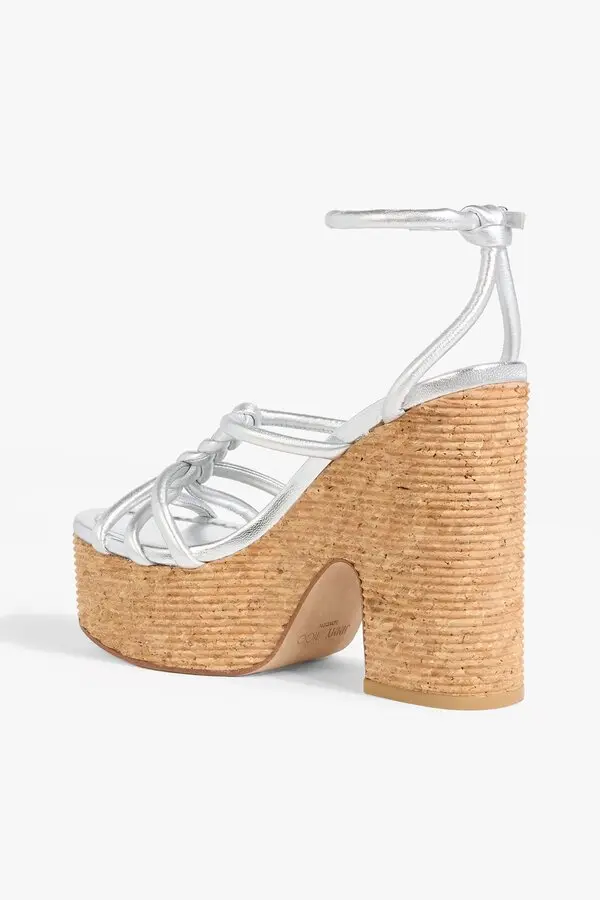 JIMMY CHOO Clare 130 Braided Metallic Leather Platform Sandals