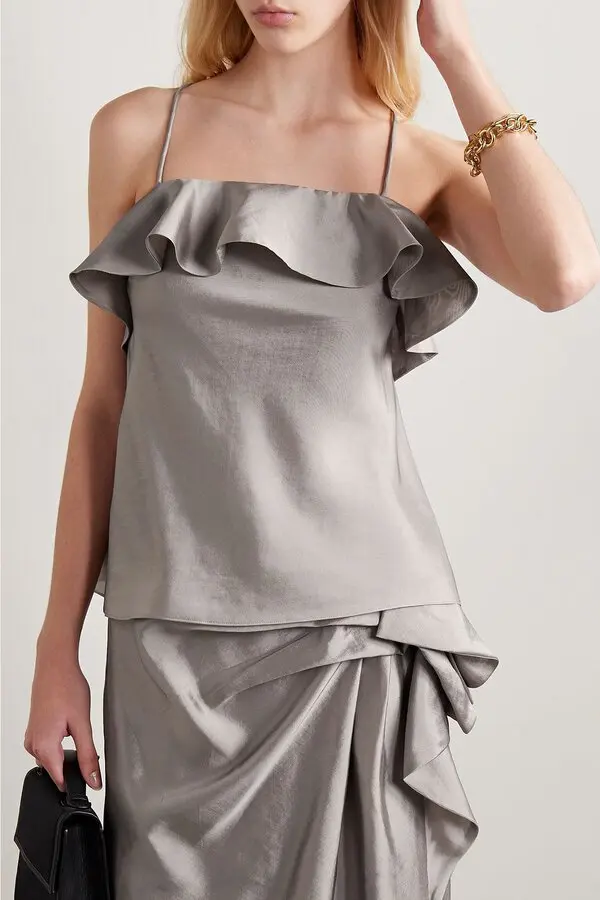 Aje Immersion Ruffled Silk-blend Satin Camisole