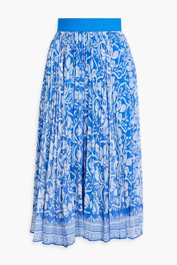Alice + Olivia Pleated Printed Georgette Midi Skirt - Royal Blue