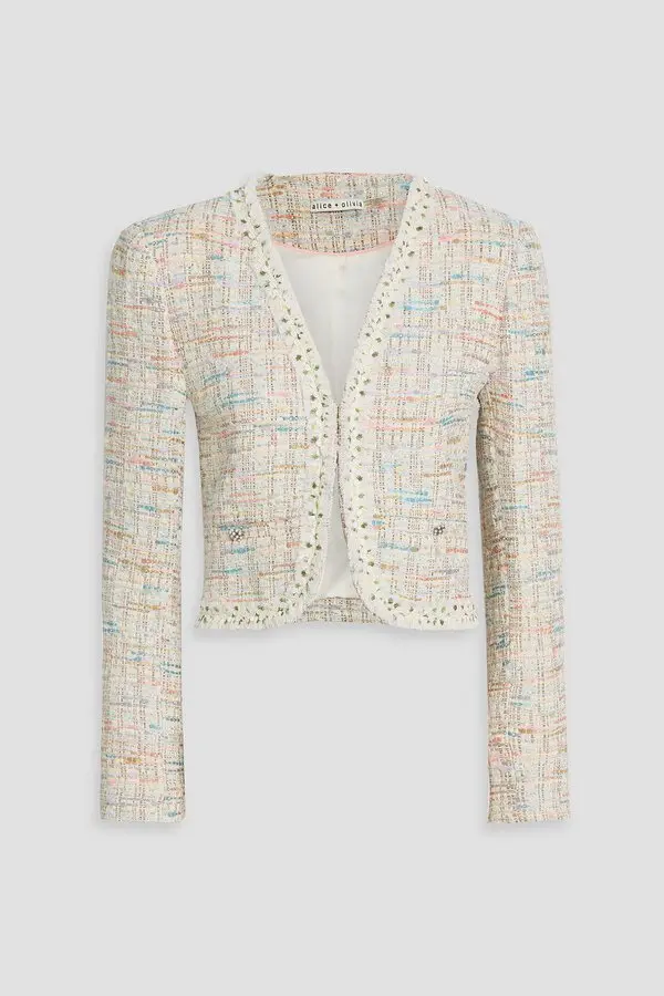 Alice + Olivia Peyton Cropped Tweed Jacket - Ecru