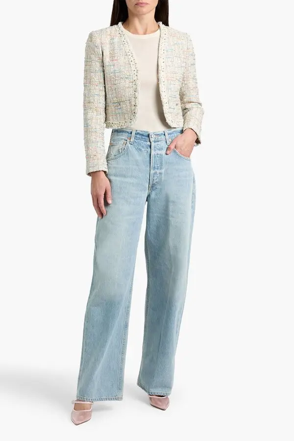Alice + Olivia Peyton Cropped Tweed Jacket - Ecru