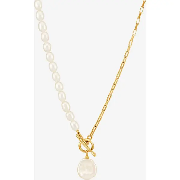 DOWER & HALL Timeless Keshi Pearl Drop Chain Necklace - Yellow Gold Vermeil