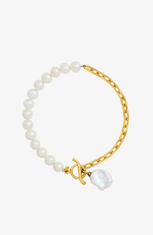 DOWER & HALL Timeless Keshi Pearl Chain Bracelet - Yellow Gold Vermeil