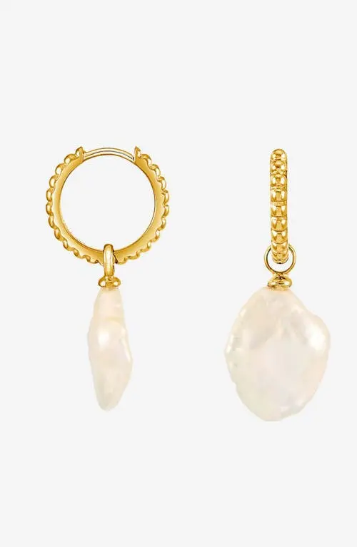 DOWER & HALL Keshi Pearl Hoop Earrings - Yellow Gold Vermeil