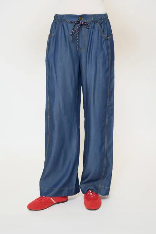 Central Park West Quinn Tencel Drawstring Pants - Denim