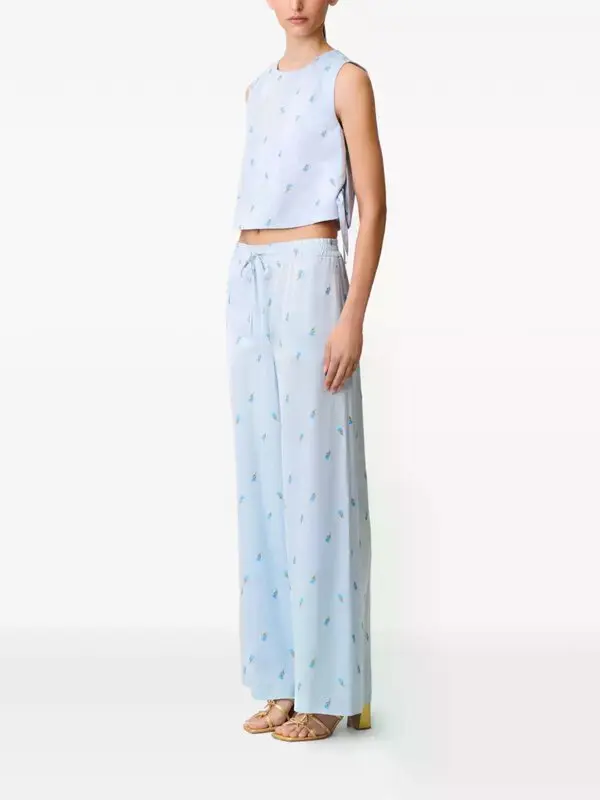 Claudie Pierlot Floral Embroidered Satin Palazzo Trousers