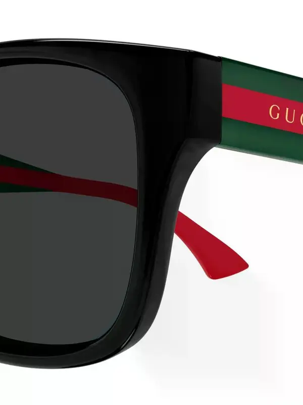 Gucci Stripe-detail Rectangle-frame Sunglasses - Black