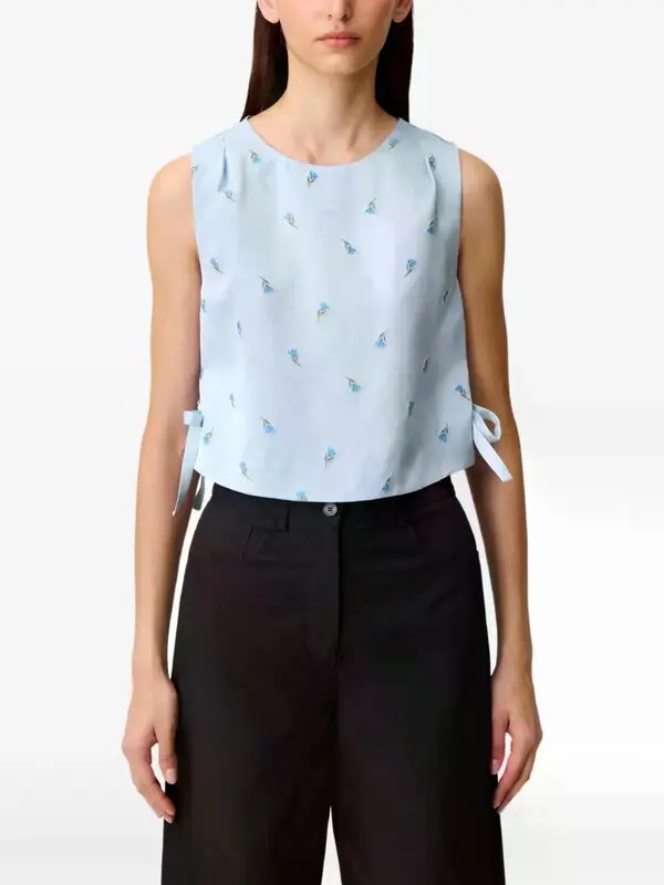Claudie Pierlot Sleeveless Floral Embroidered Tie-side Top