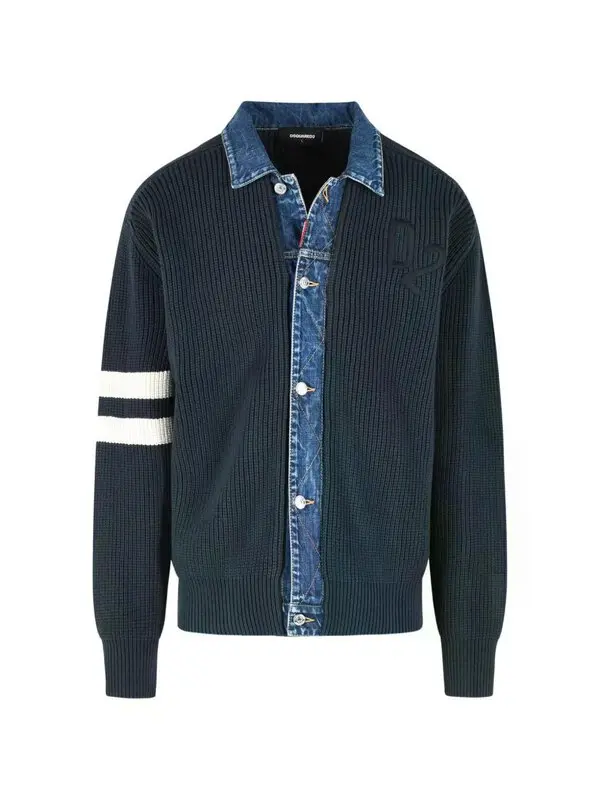 Dsquared2 Denim-collar Ribbed Cardigan