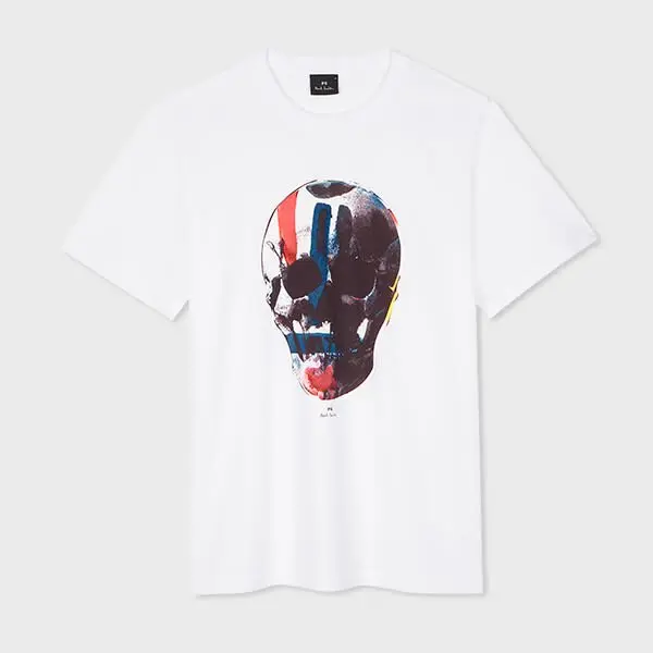 Paul Smith Red Blue Skull' Print T-shirt - White