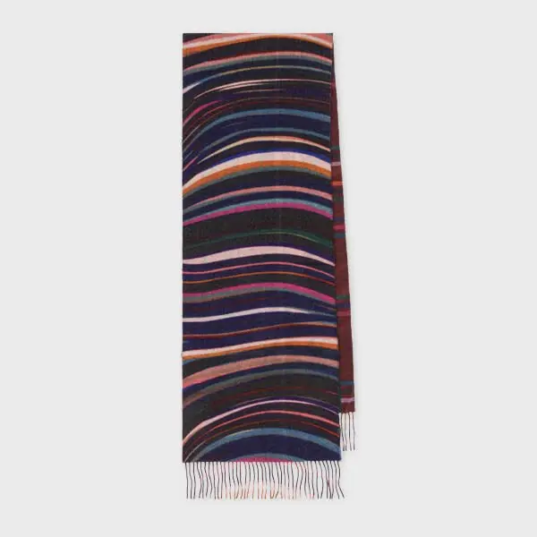 Paul Smith Wool-cashmere Blend 'midnight Swirl' & Check Scarf - Blue