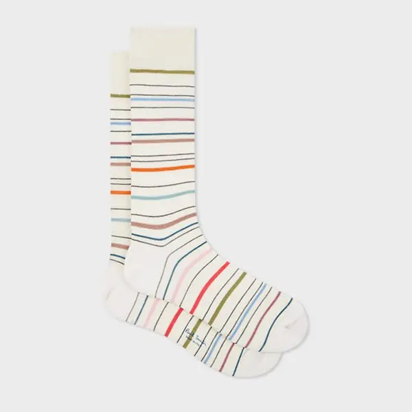 Paul Smith Pencil Stripe Crew Socks - White