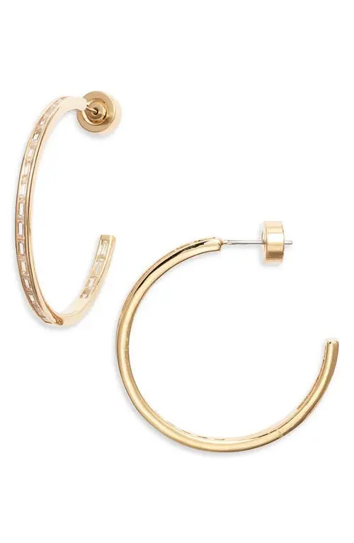 Nordstrom Baguette Cubic Zirconia Inside Out Hoop Earrings - Clear- Gold