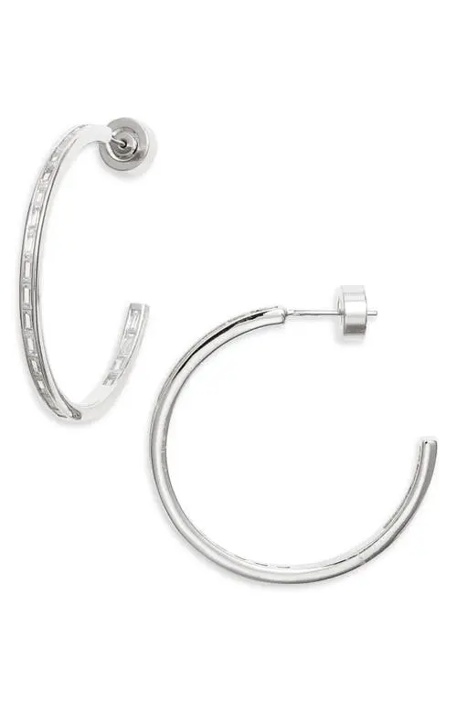 Nordstrom Baguette Cubic Zirconia Inside Out Hoop Earrings - Clear- Silver
