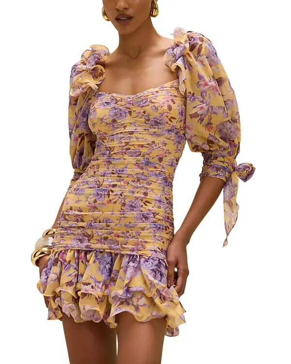 PatBO Peony Ruched Mini Dress - Yellow