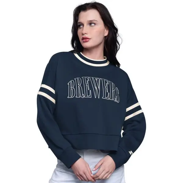 STARTER Milwaukee Brewers Cropped Pullover Sweatshirt