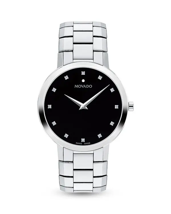Movado Faceto Round Stainless Steel Bracelet Watch - Black/stainless Steel