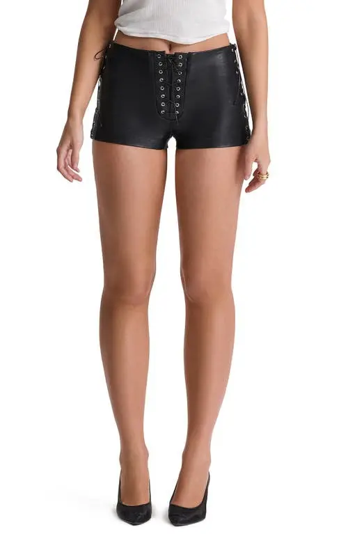 House Of Cb Lace-up Faux Leather Shorts - Black