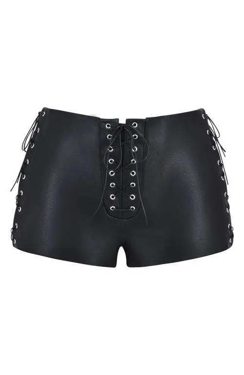House Of Cb Lace-up Faux Leather Shorts