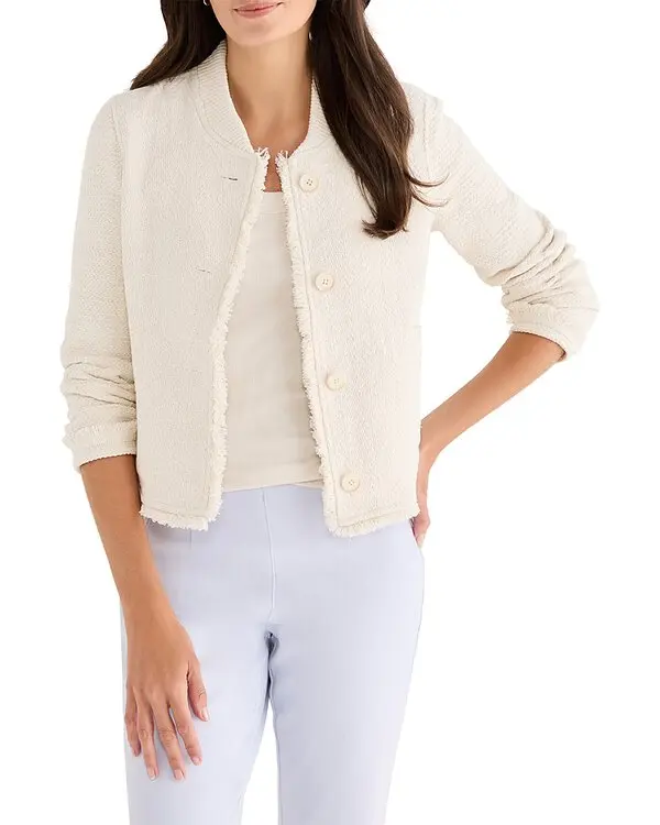 NIC+ZOE Fringe Mix Knit Bomber Jacket - Coconut