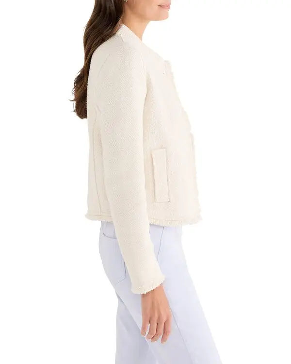 NIC+ZOE Fringe Mix Knit Bomber Jacket - Coconut