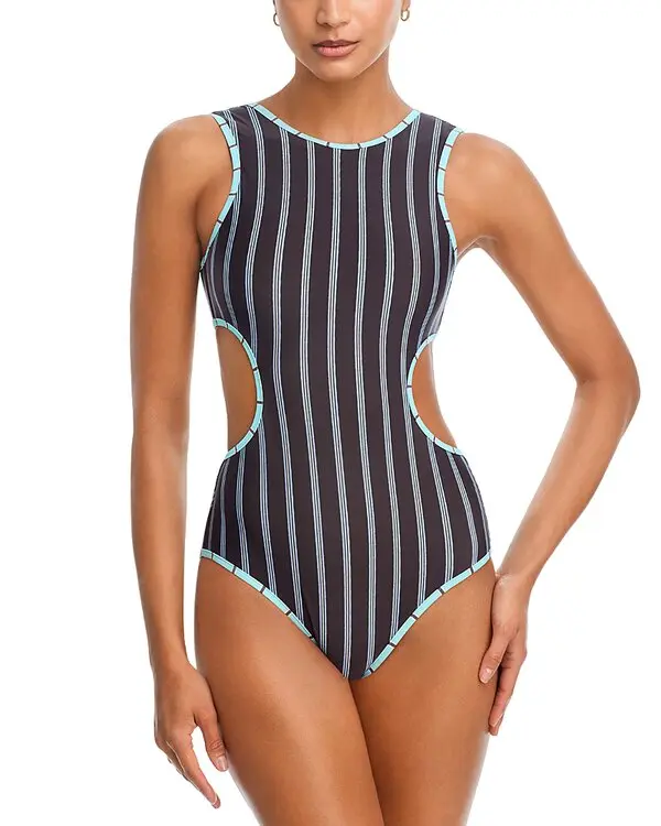 Staud Dolce Striped Waist Cutout Swimsuit - Redondo Stripe