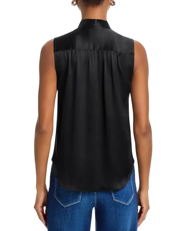 L'Agence Phoebe Sleeveless Band Collar Silk Top - Black