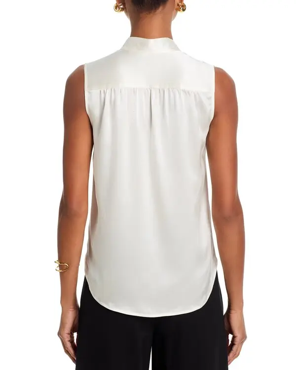 L'AGENCE Phoebe Sleeveless Band Collar Silk Top - Ivory