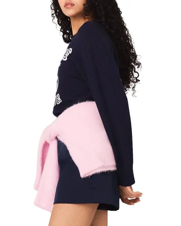 Maje Graphic Print Sweater - Navy