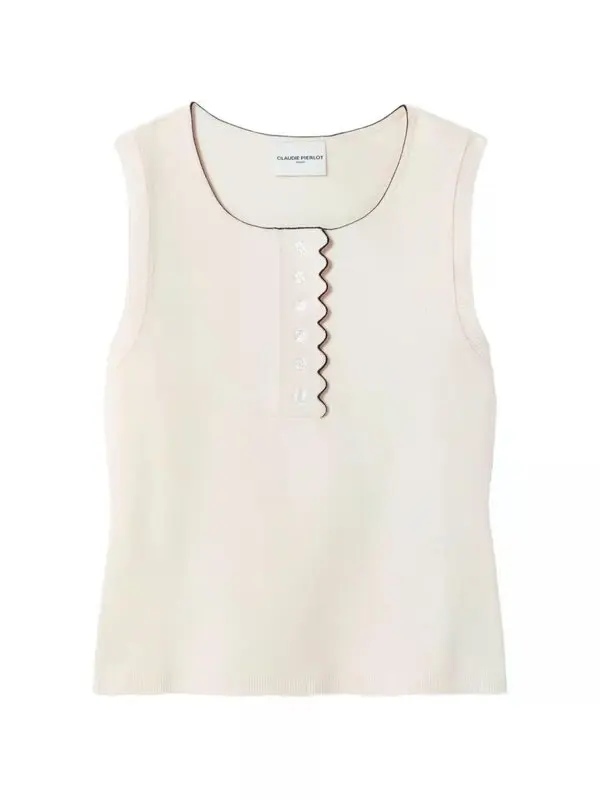 Claudie Pierlot Sleeveless Knit Polo With Scalloped Trim - Neutrals