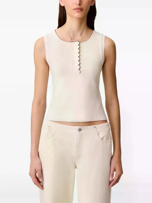 Claudie Pierlot Sleeveless Knit Polo With Scalloped Trim - Neutrals