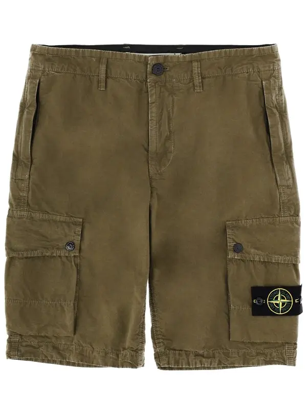 Stone Island Cargo Shorts With Logo Patch - Military Green