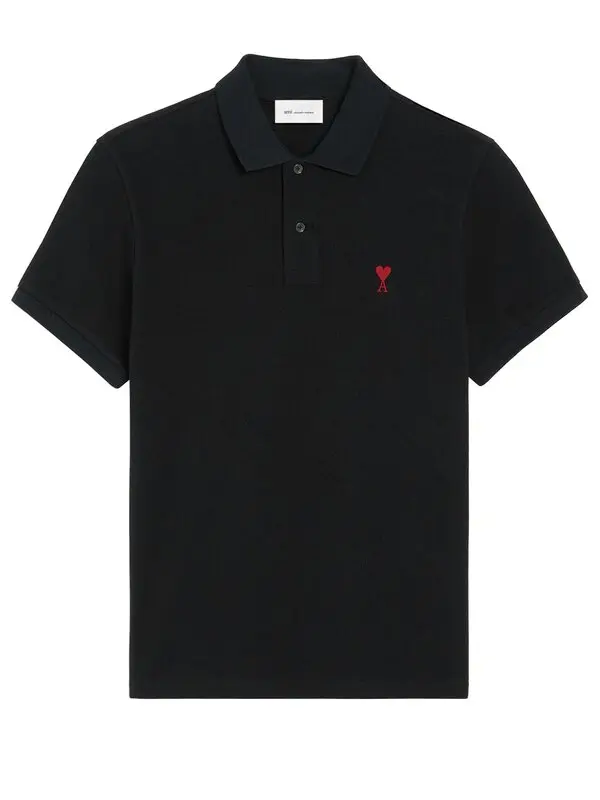 Ami Polo With Logo Embroidery - Black