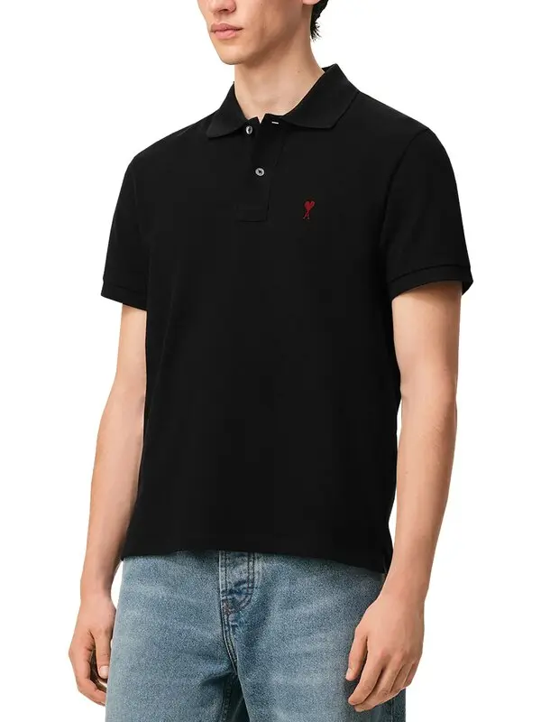 Ami Polo With Logo Embroidery - Black