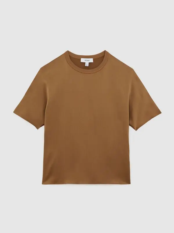 REISS Silk Short-sleeve Top - Camel