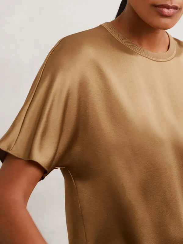 REISS Silk Short-sleeve Top - Camel