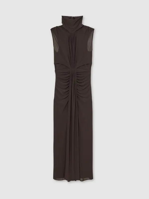 REISS Daniella Petite Sheer Ruched Maxi Dress - Grape