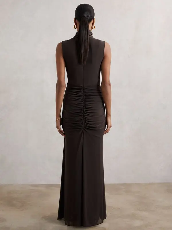 REISS Daniella Petite Sheer Ruched Maxi Dress - Grape