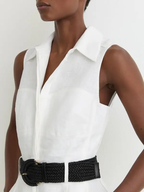 REISS Taylor Linen Sleeveless Belted Playsuit - Ivory