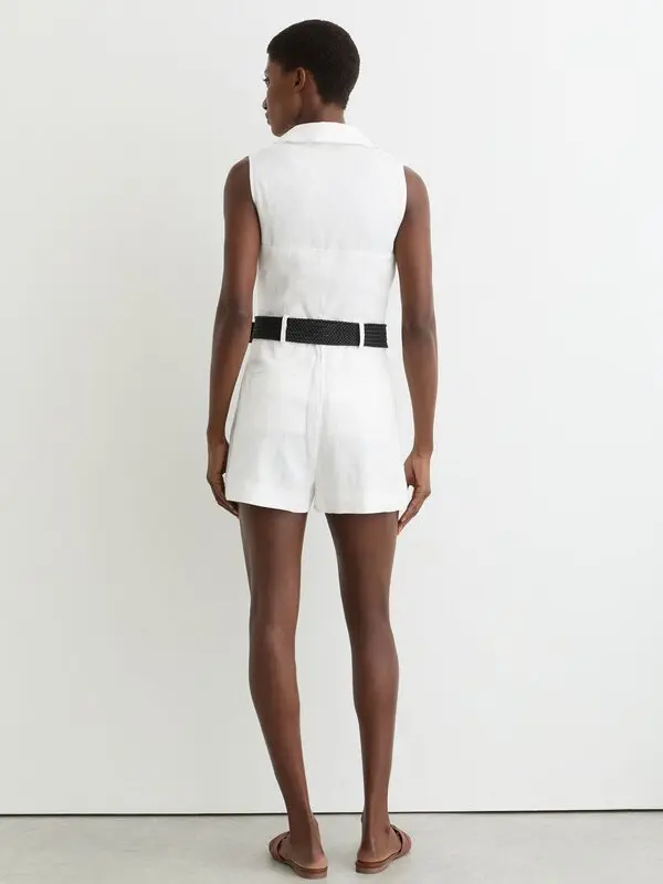 REISS Taylor Linen Sleeveless Belted Playsuit - Ivory