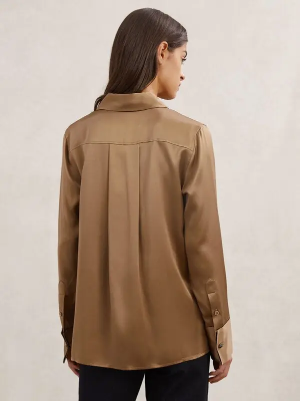 REISS Ameira Silk-satin Shirt - Camel